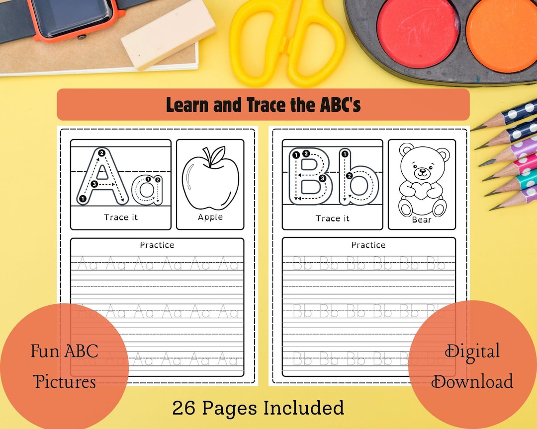 Easy Traceable Abc's Worksheets, Kids Alphabet Worksheets, 26 Printable ...