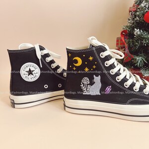 Halloween Embroidery Cat and Moon Custom Converse Chuck Taylor Custom ...