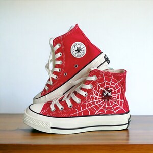 Personalized Embroidered Spider Web Shoes High Top Custom Hand ...