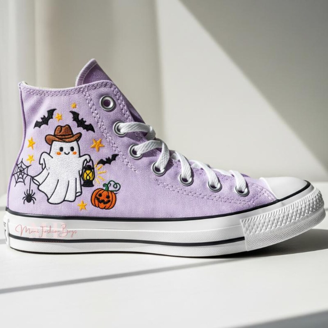 Custom Halloween Converse Cowboy Ghost Pumpkin Spider Web Embroidered ...