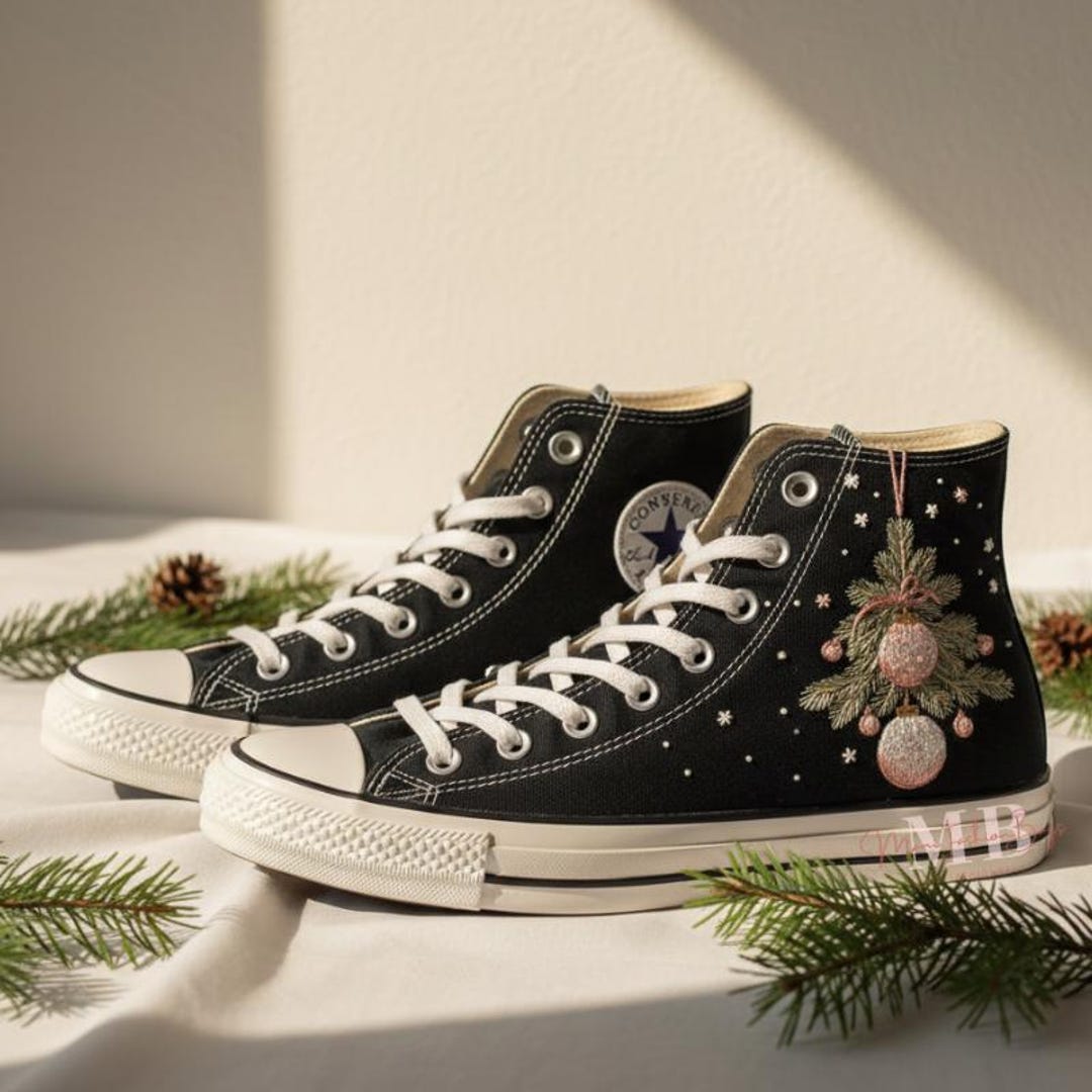 Christmas Custom Converse Xmas Tree With Ornaments Hand Embroidered ...