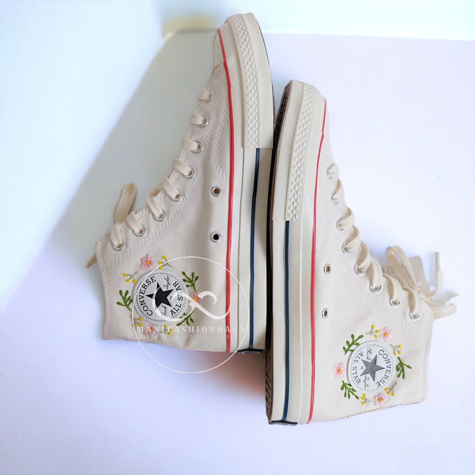 Personalized Embroidery Rose Flowers Wedding Shoes High Tops Custom ...