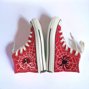 Personalized Embroidered Spider Web Shoes High Top Custom Hand ...
