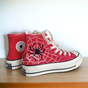 Personalized Embroidered Spider Web Shoes High Top Custom Hand ...