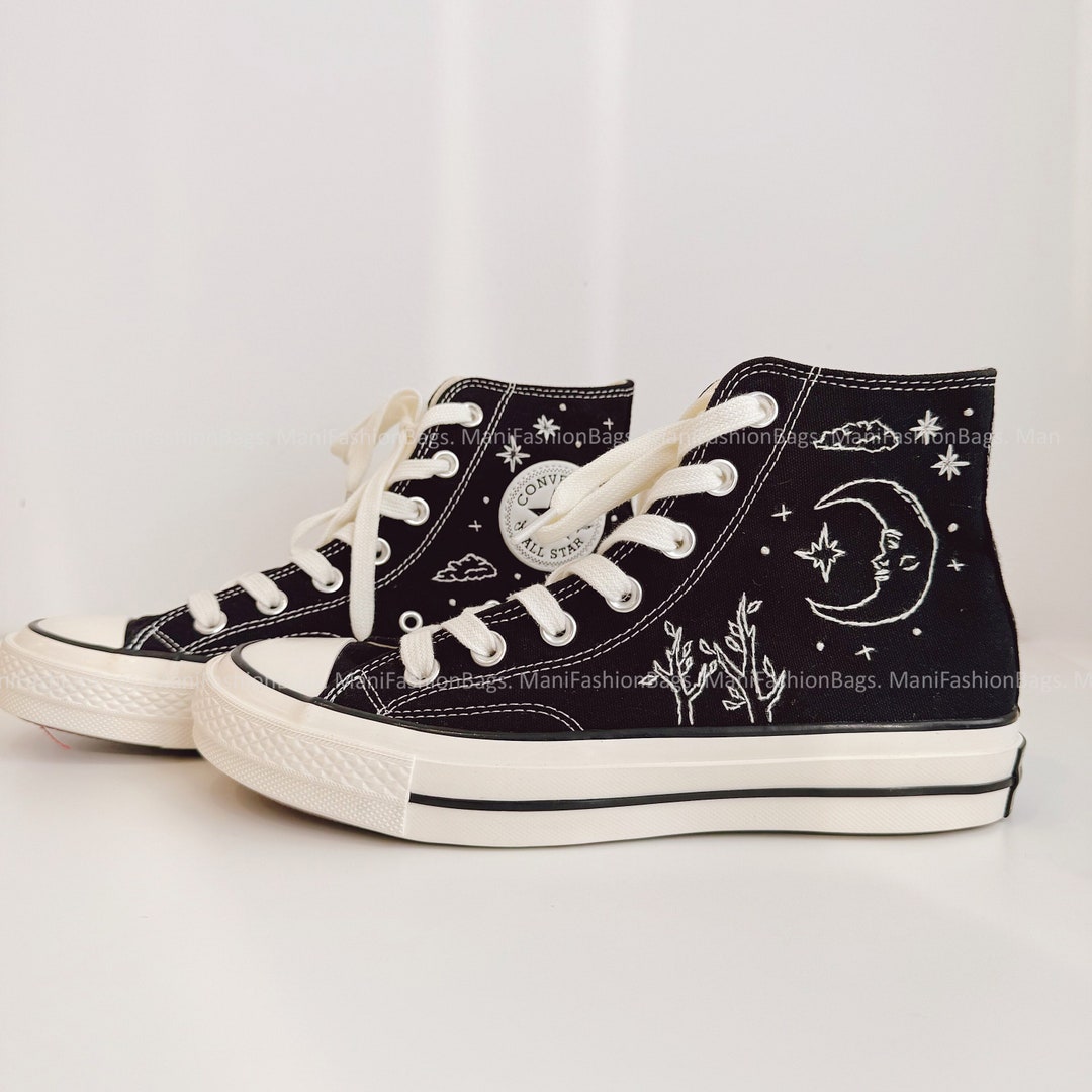 Custom Handmade Clouds and Stars Canvas Shoes Embroidered Converse ...