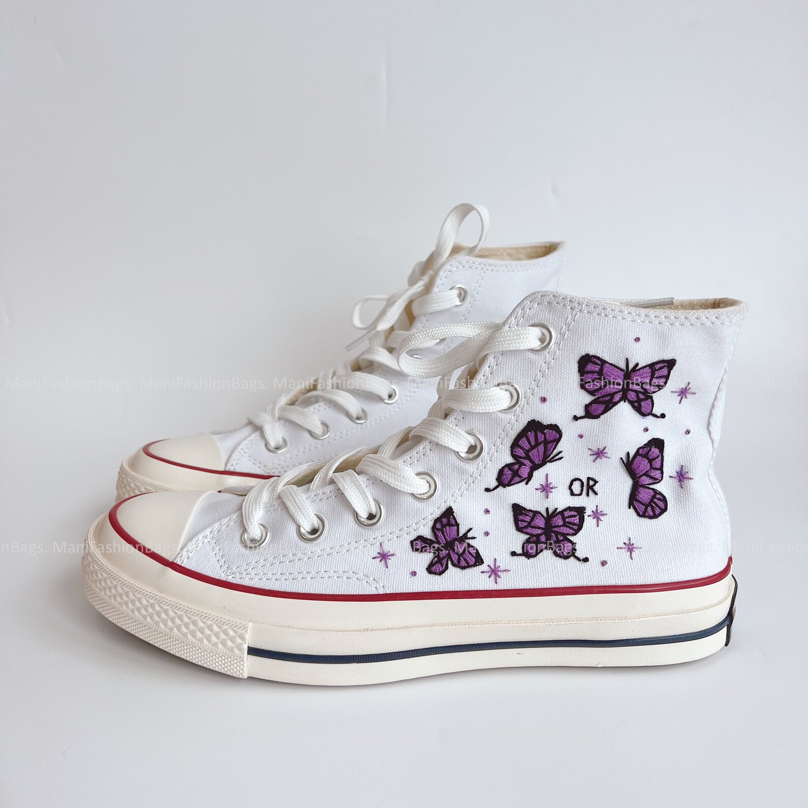 Custom Handmade Embroidered Dreamy Purple Butterfly Converse Chuck ...