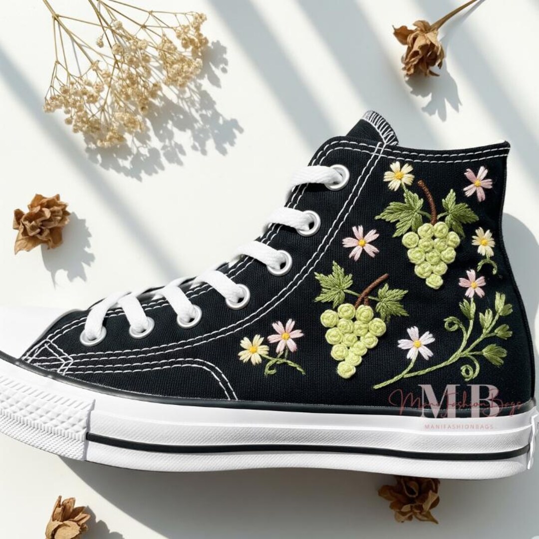 Bridal Custom Converse Wedding Grapes and Flower Embroidered Chuck ...
