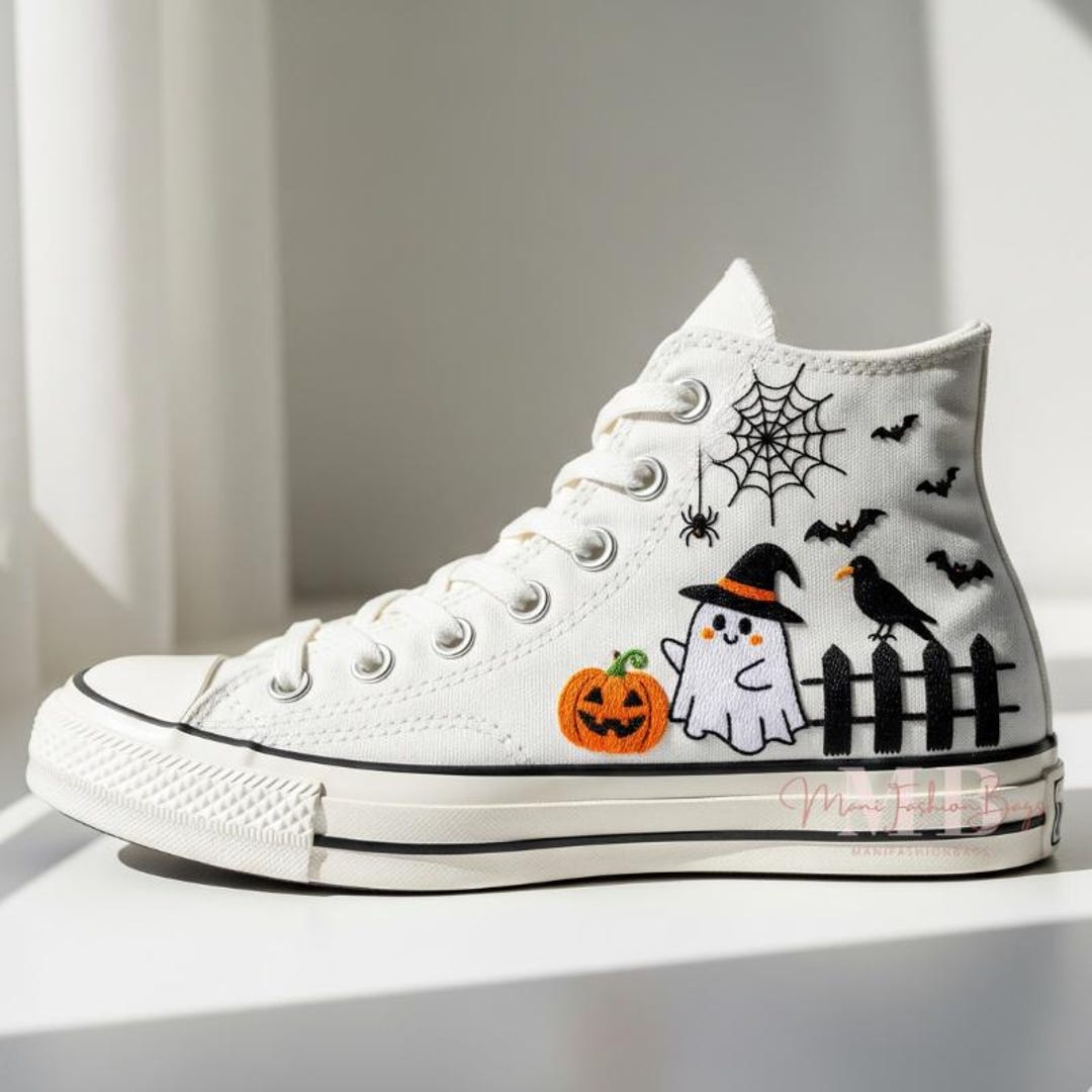 Custom Halloween Converse Ghost and Spider Web Pumpkin Embroidered ...