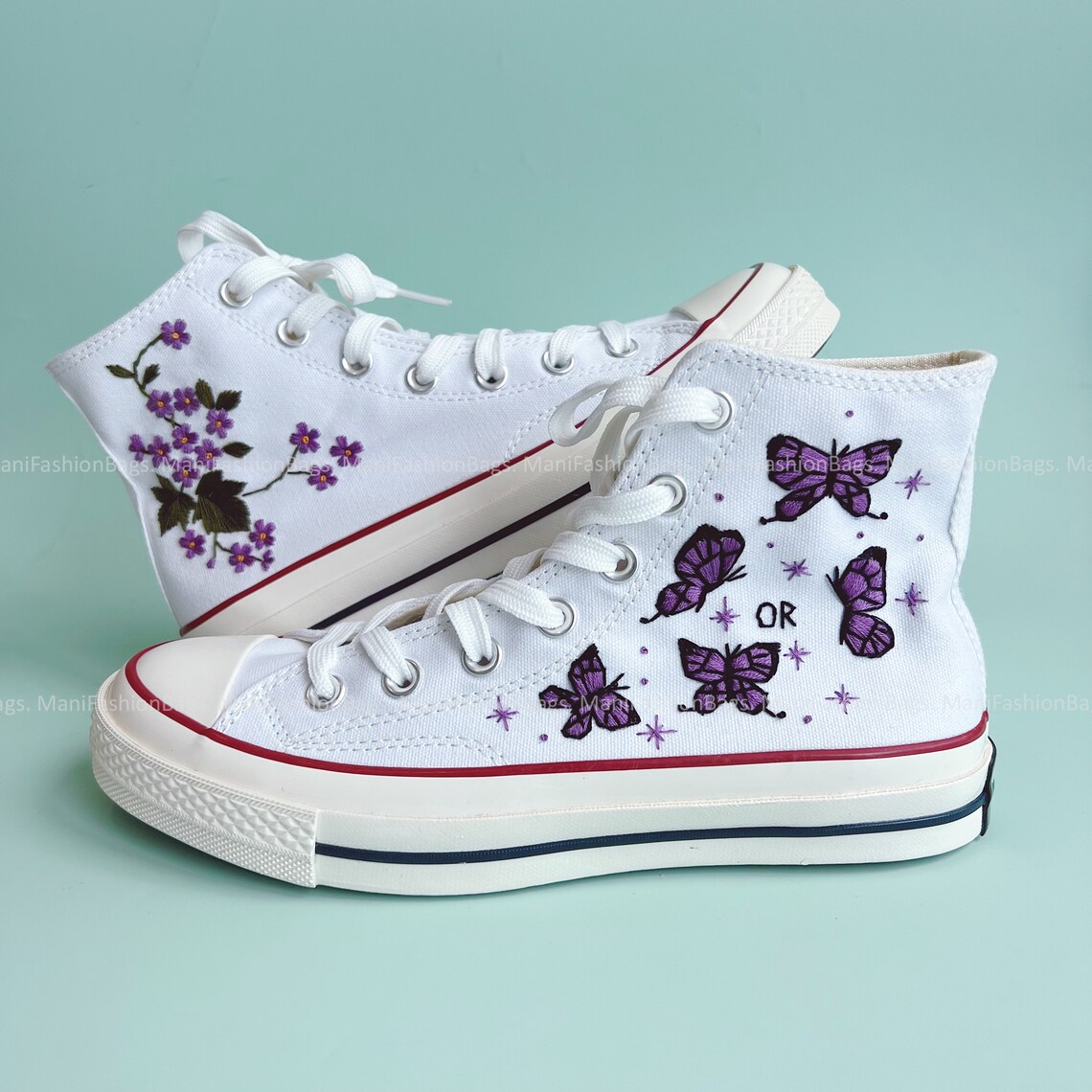 Custom Handmade Embroidered Dreamy Purple Butterfly Converse Chuck ...