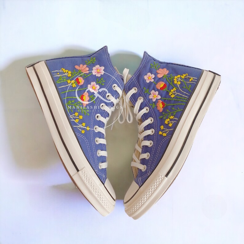 Custom Shoes Flower Pink Rose Embroidered Sneaker Chuck Taylor ...