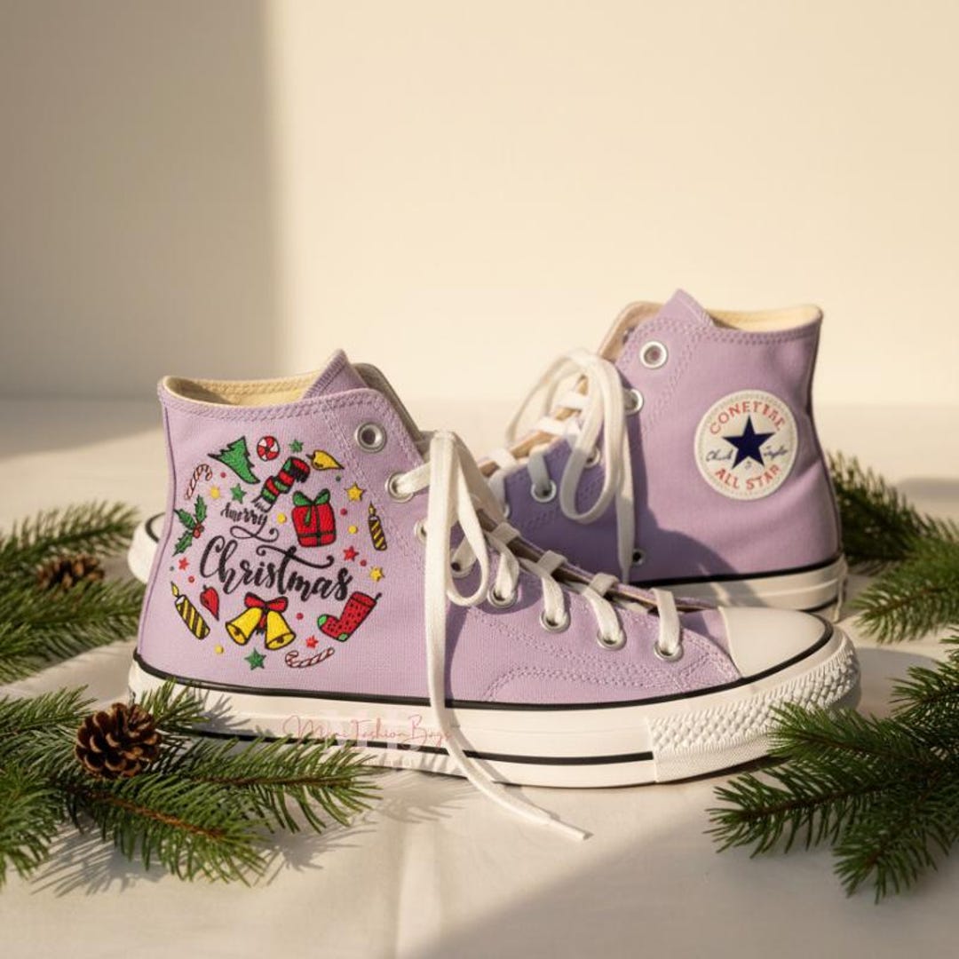Merry Christmas Custom Converse Xmas Tree Bells Stocking Hand ...