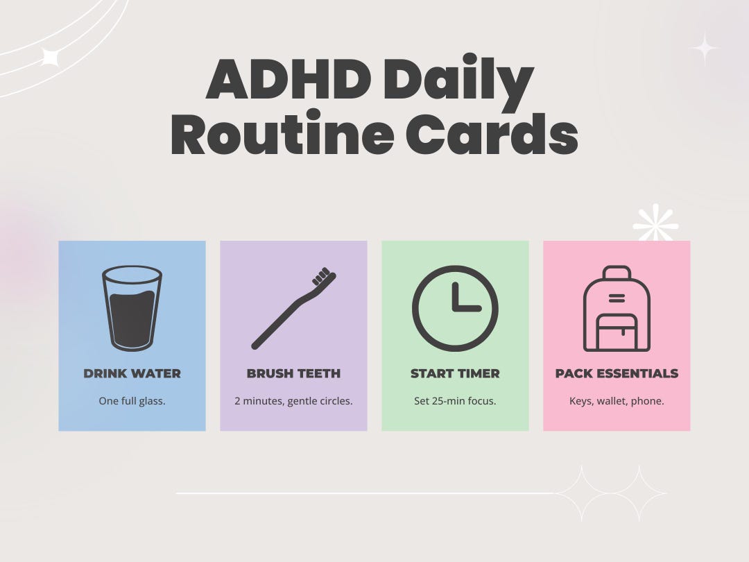 ADHD Morning Routine Cards Printable and Digital Pastel Daily Routine ...