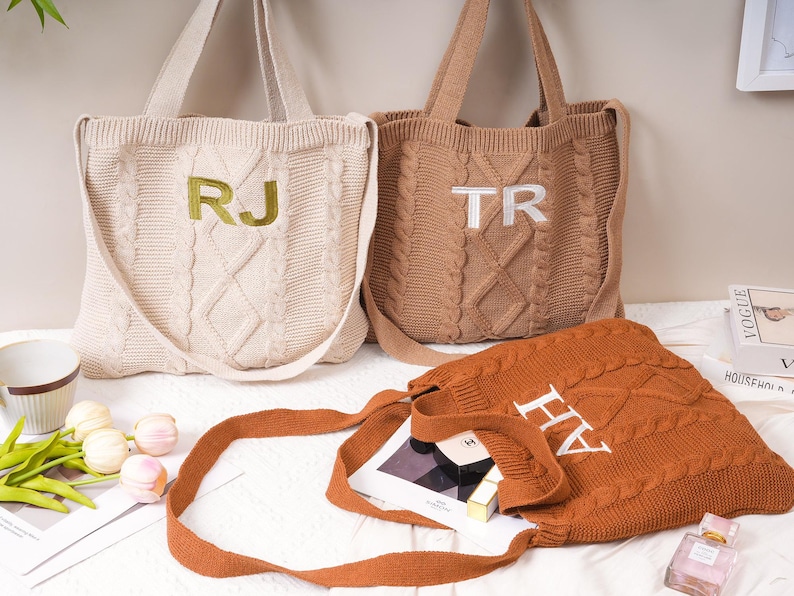 Embroidered Name Tote Bag,custom Tote Bag,bridesmaid Gift Bag,knitted ...
