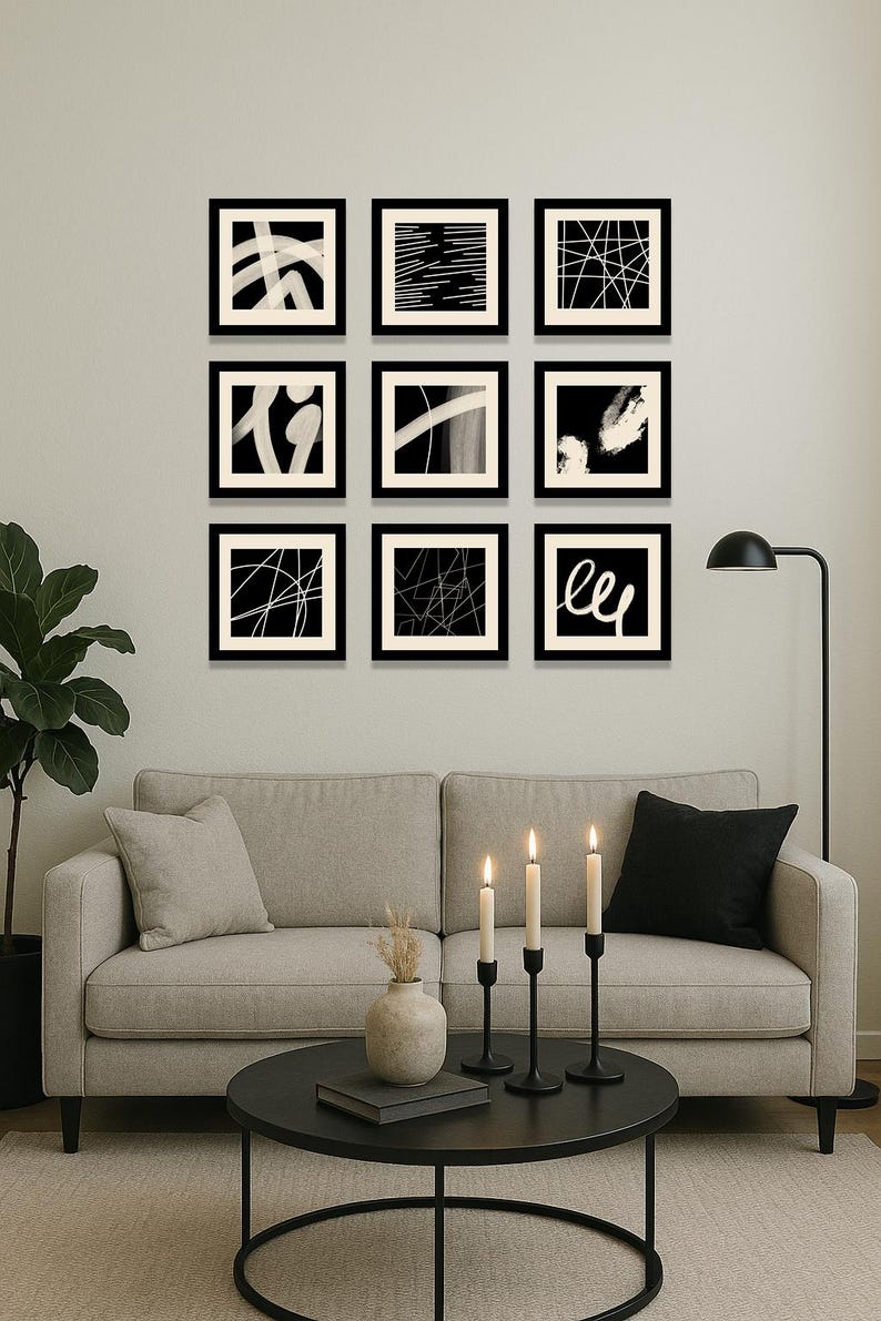 Black & White Abstract Prints – Minimalist Gallery Wall Set of 9 ...