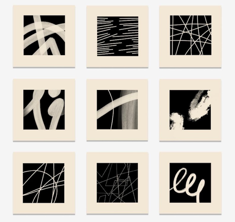 Black & White Abstract Prints – Minimalist Gallery Wall Set of 9 ...