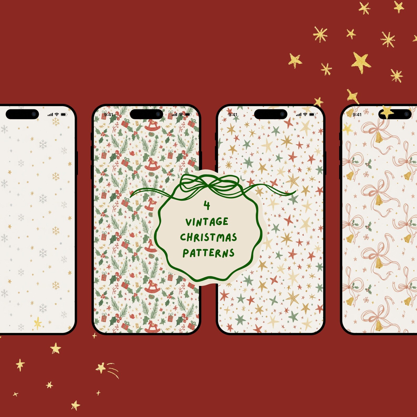 Vintage Christmas Pattern Wallpapers | Cozy Holiday Phone Backgrounds ...