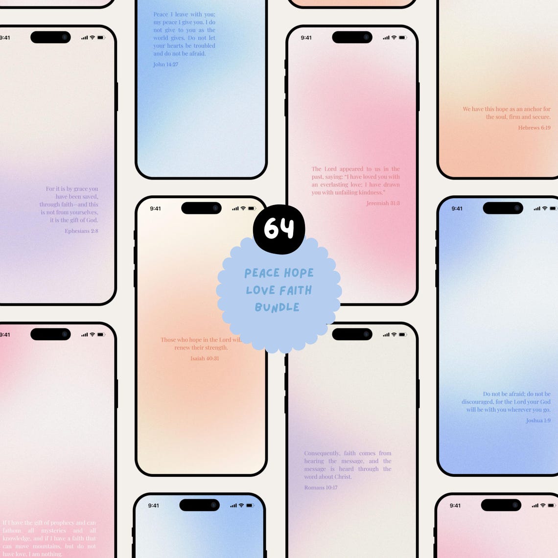 Peace Hope Love Faith Bible Verse Wallpaper Bundle | Pastel Scripture ...