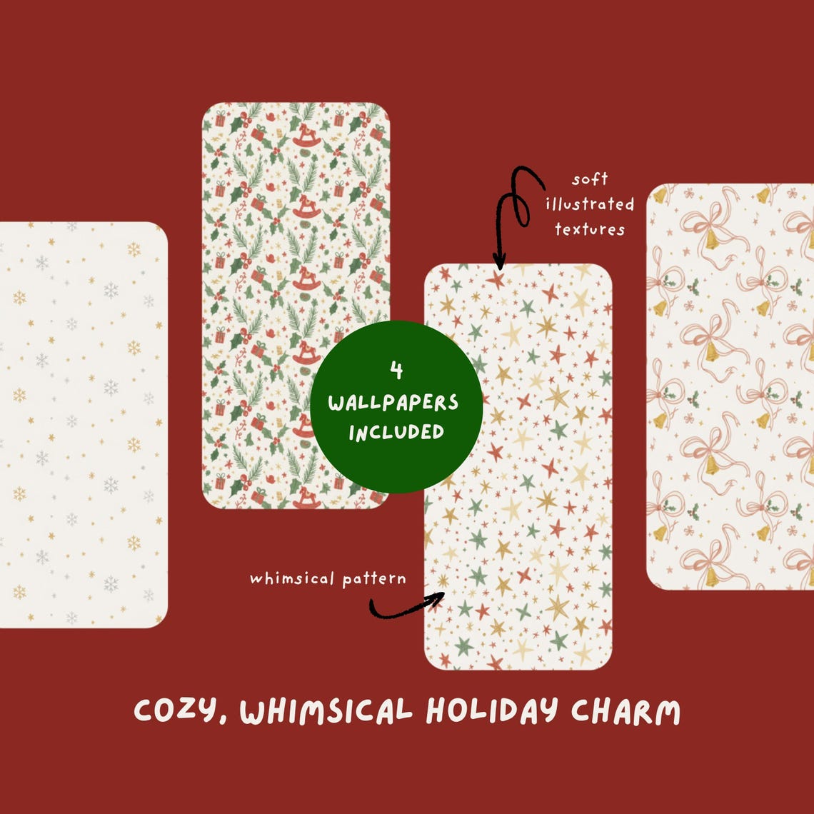 Vintage Christmas Pattern Wallpapers | Cozy Holiday Phone Backgrounds ...