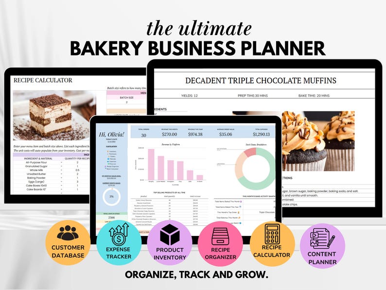 Bakery Business Planner Spreadsheet, Recipe Cost Calculator Template ...