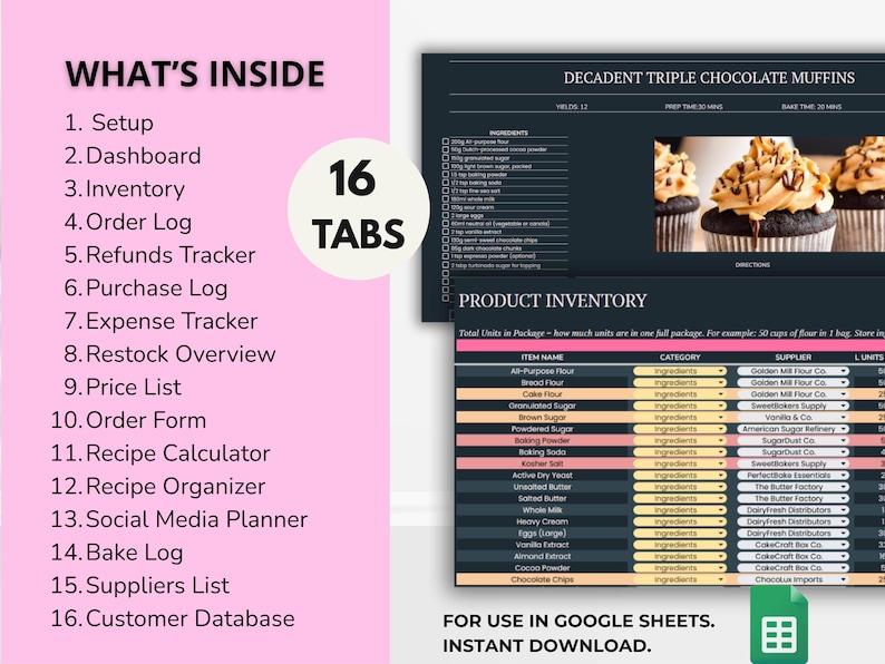 Bakery Business Planner Spreadsheet, Recipe Cost Calculator Template ...