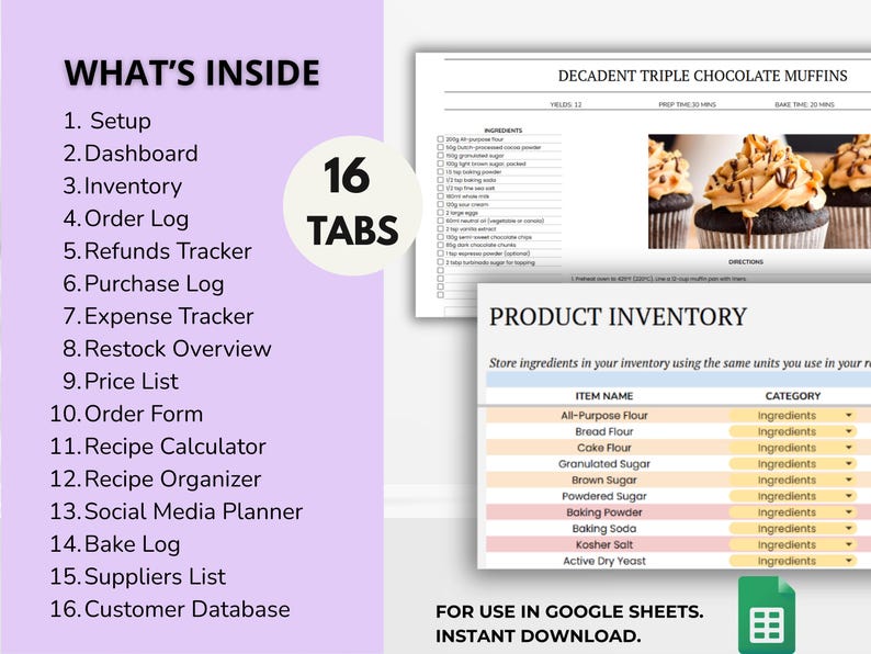 Bakery Business Planner Spreadsheet, Recipe Cost Calculator Template ...