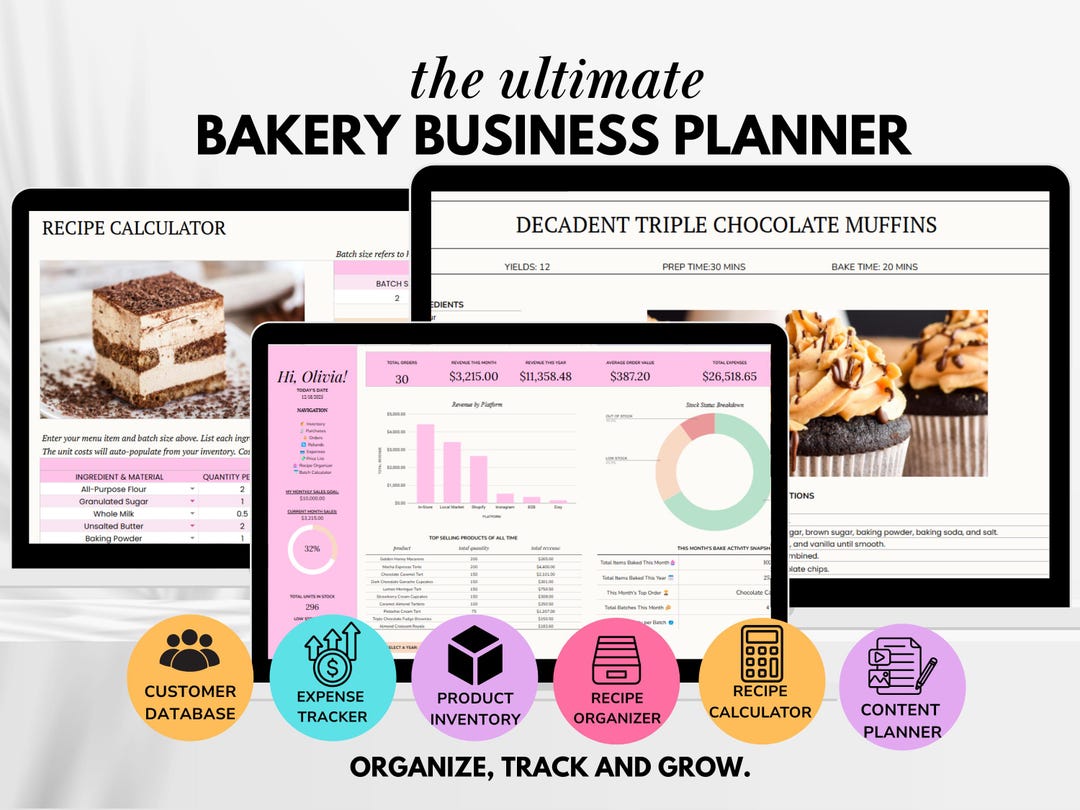 Bakery Business Planner Spreadsheet, Recipe Cost Calculator Template ...