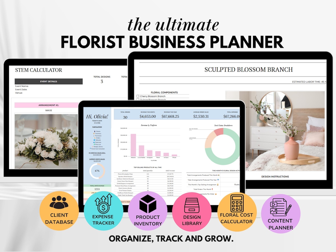 Flower Shop Business Templates, Floral Design, Florist Spreadsheet ...