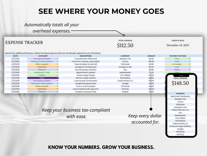Bakery Business Planner Spreadsheet, Recipe Cost Calculator Template ...