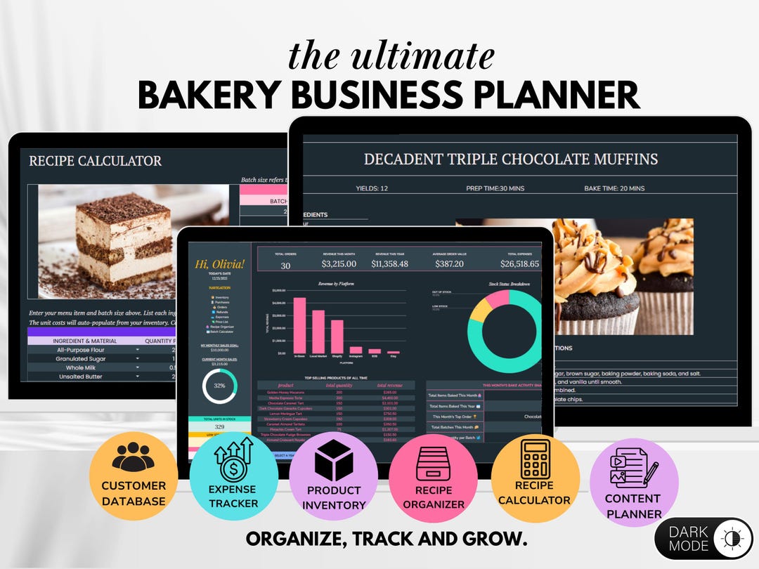 Bakery Business Planner Spreadsheet, Recipe Cost Calculator Template ...