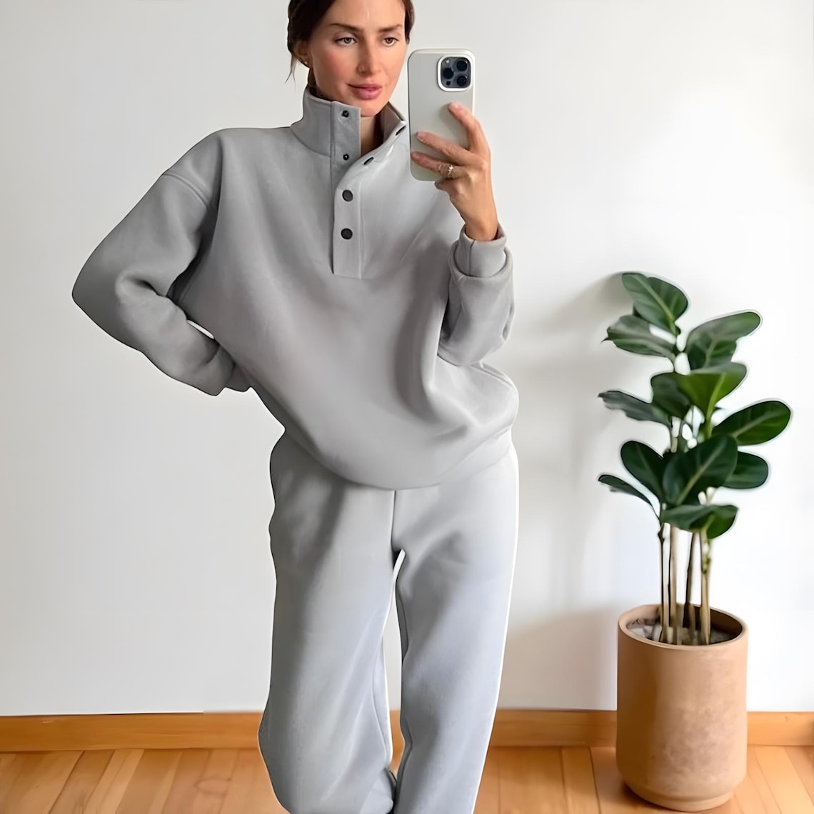 Women's 2-piece Tracksuit Set: Snap Collar Top & Loose Pants - Etsy