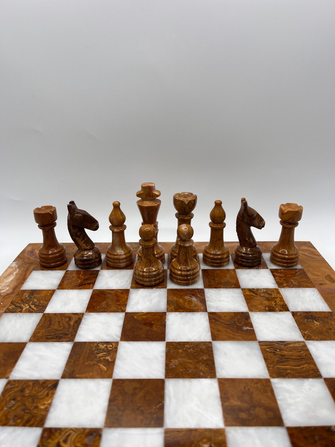 Handcrafted Red Onyx & White Marble Chess Set (12” Chess Board ...