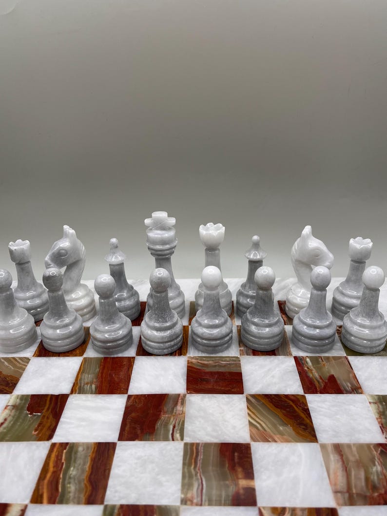 15" Marble Chess Set | White Marble & Green Onyx Handmade Board Game ...