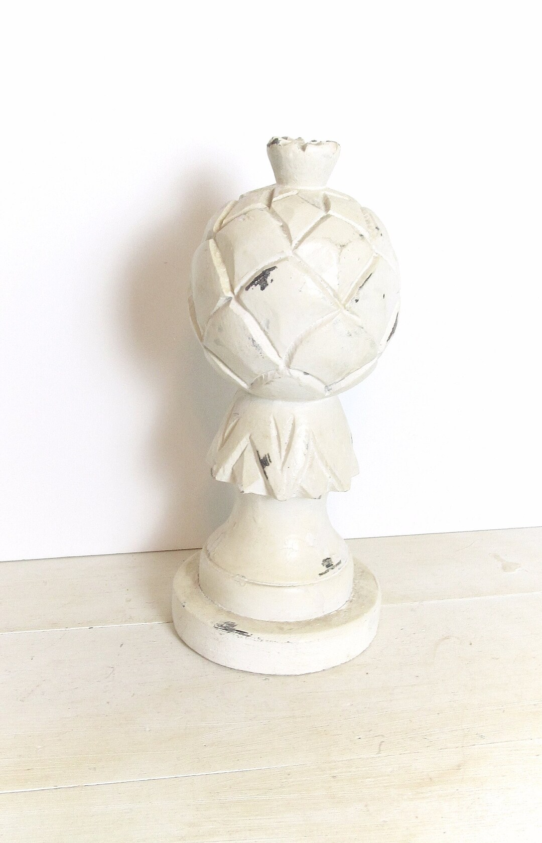 Large White Decorative Wood Pineapple Finial Chippy White Finial ...