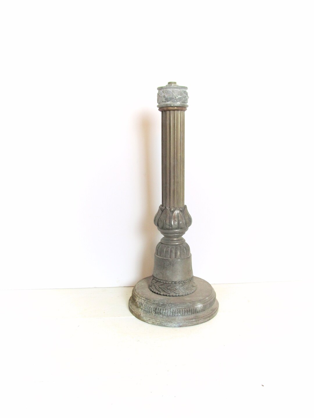 Vintage Aged Metal Lamp Base Antique Lamp Part Vintage Ornate Lamp Base ...