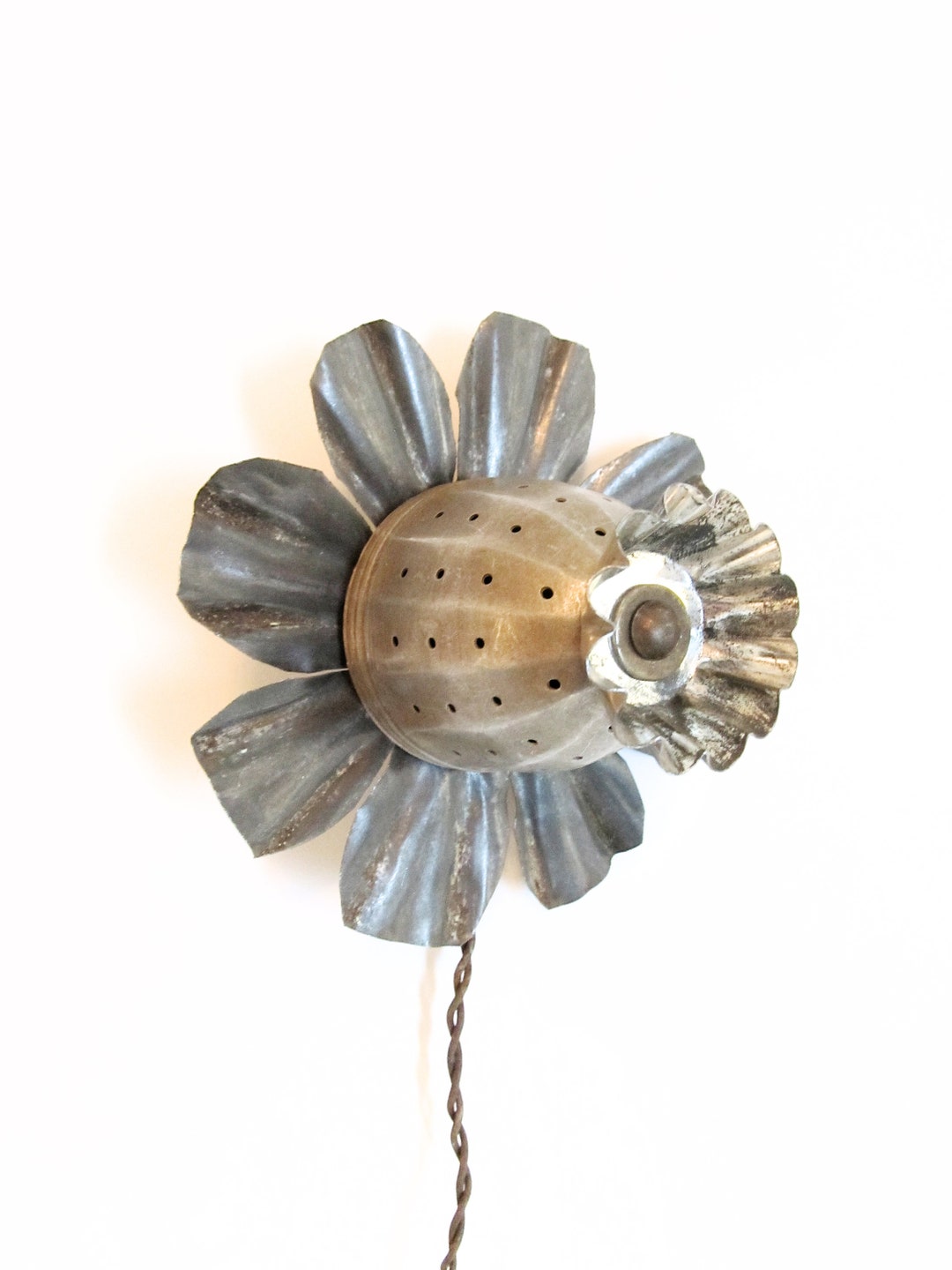 One 1 Repurposed Tin Kitchen Mold Flower Assemblage Art Industrial ...