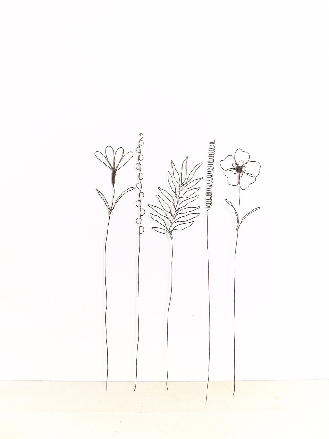 5 Handcrafted Rusty Primitive Wire Flowers Wire Art Wildflowers Bundle ...