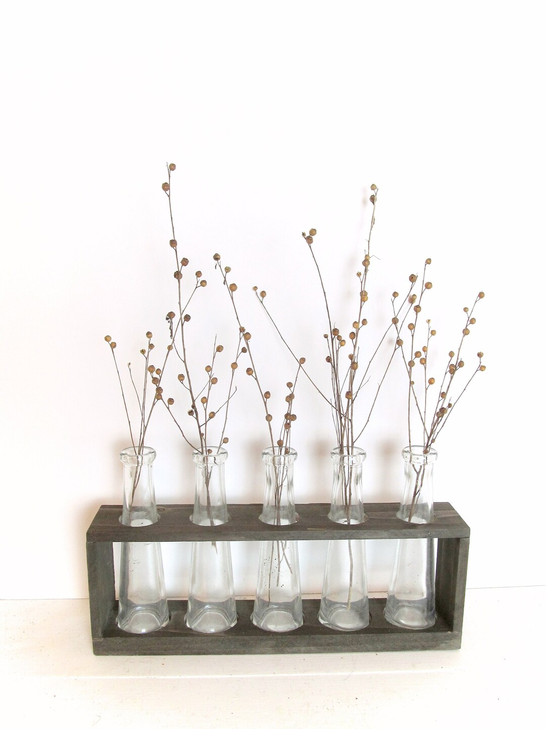 5 Clear Glass Beakers in Wood Holder Garden Art Arrangement - Etsy