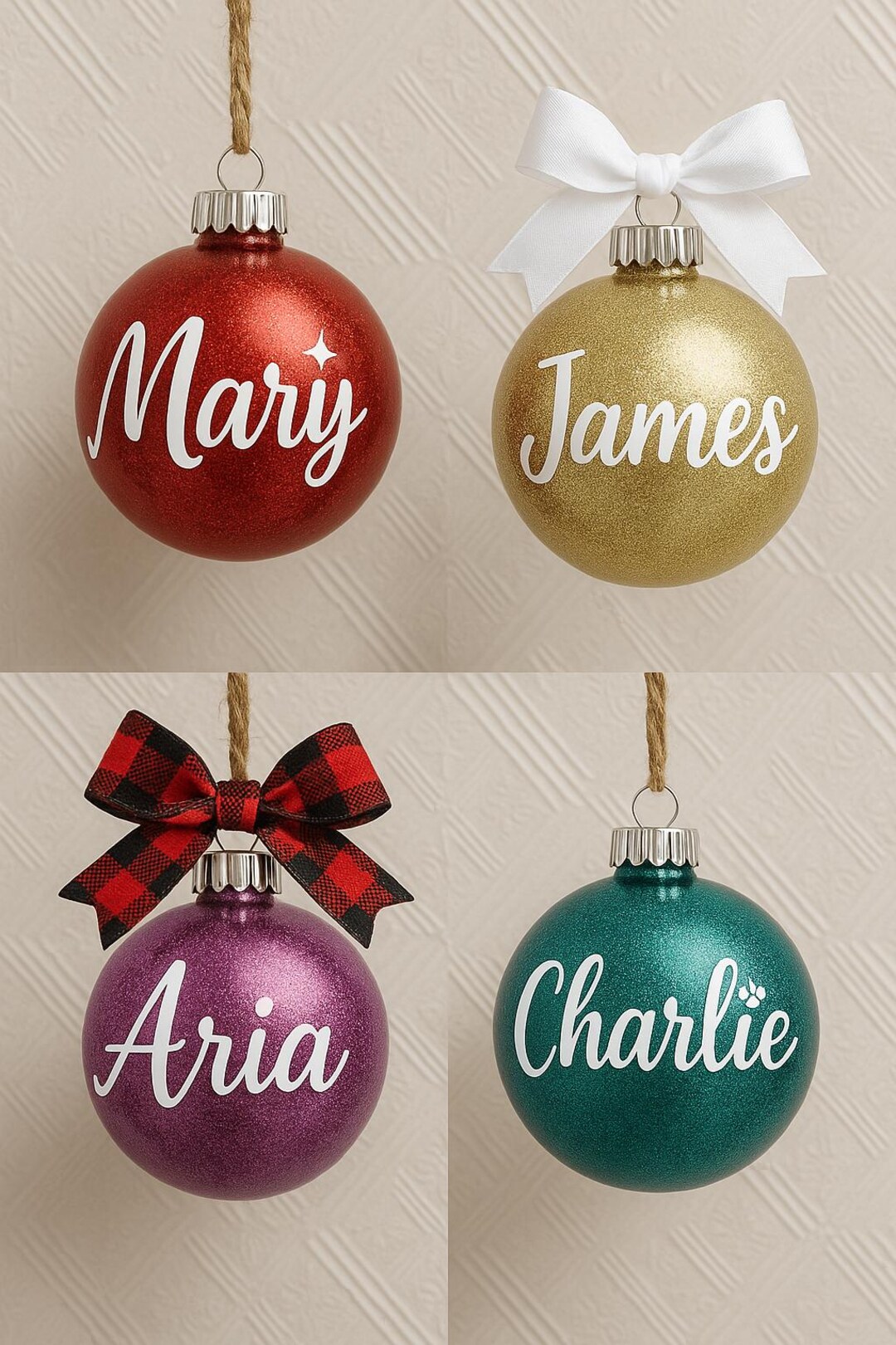 Personalized Glitter Name Ornament With Optional Sparkle Accent, Bows ...