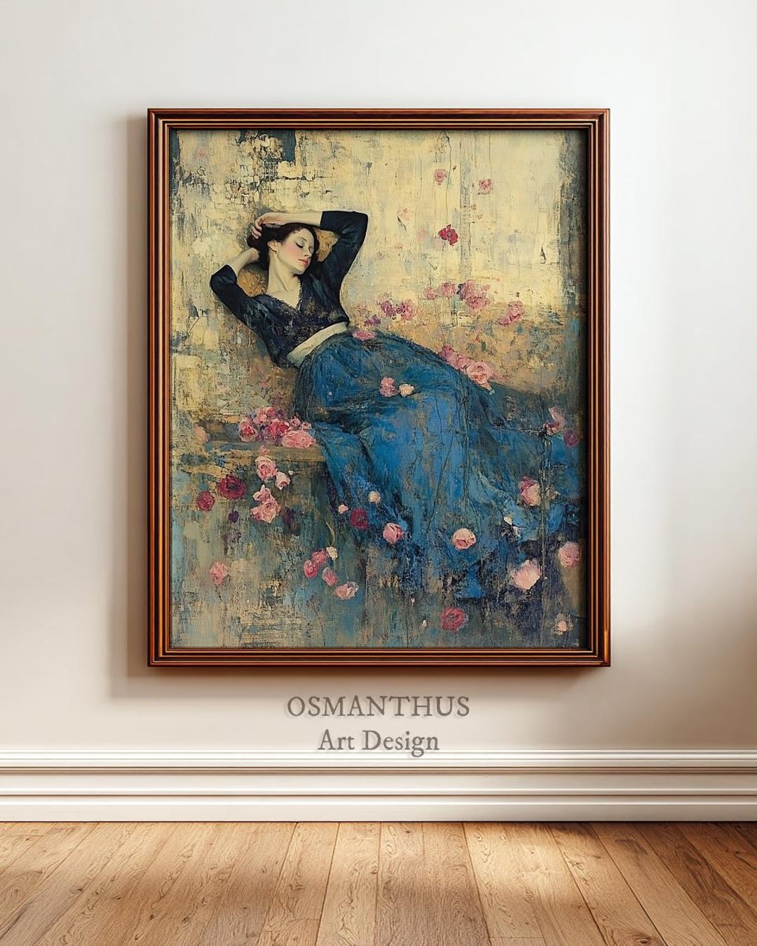 Recline Woman Portrait Wall Art - Moody Printable Lady in Blue Wall Art ...