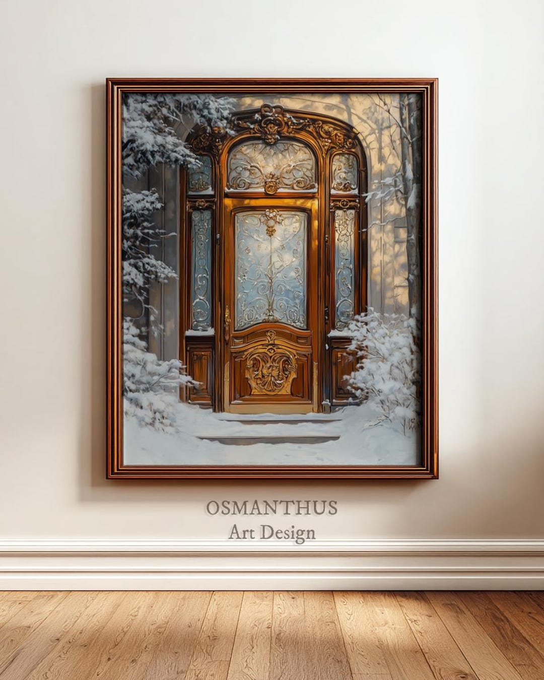 Art Nouveau Printable Door Artwork - Elegant Winter Mood, Frosted Glass ...