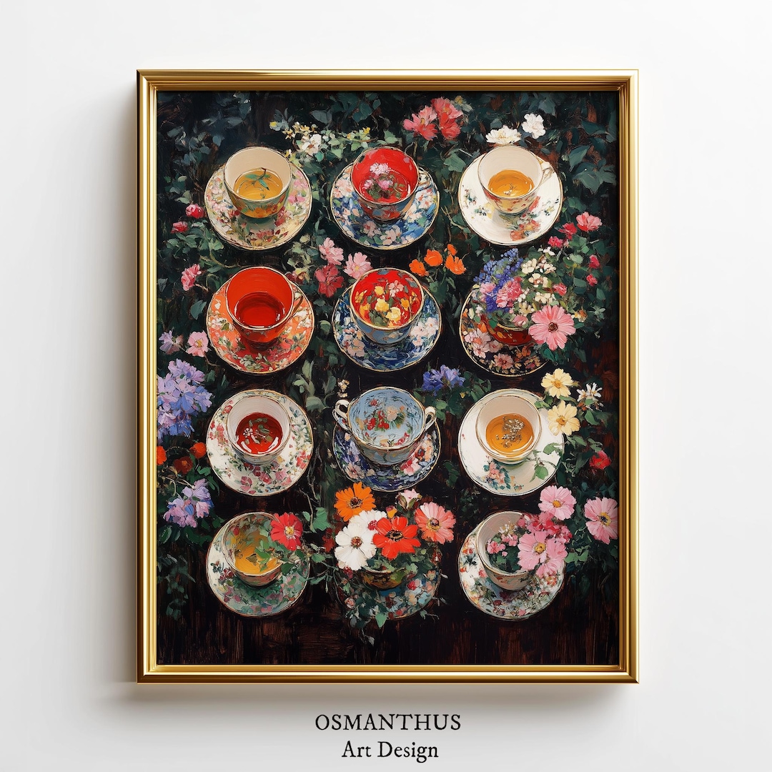 Vintage Teacup Still Life - Cottagecore Floral Print, Moody Botanical ...