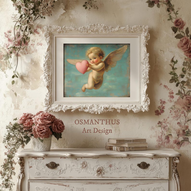 Printable Cherubic Cupid Wall Art - Vintage Romantic Decoration, Dreamy ...