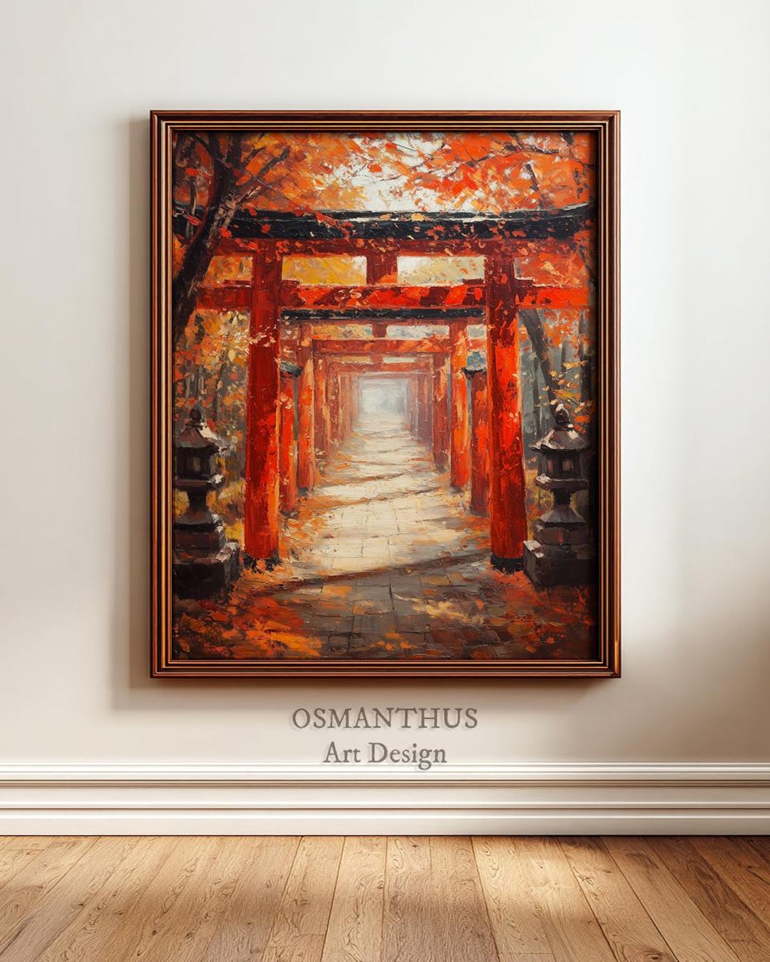 Shrine Pathway Oil Painting - Printable Japan Fall Wall Art, Red Path ...