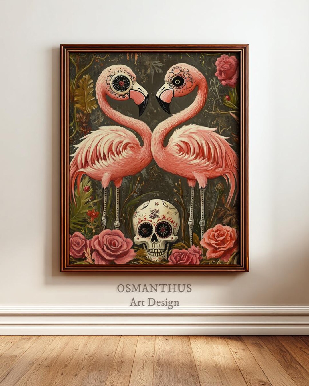 Printable Dia De Los Muertos Flamingo Art - Clockpunk Skull Design ...