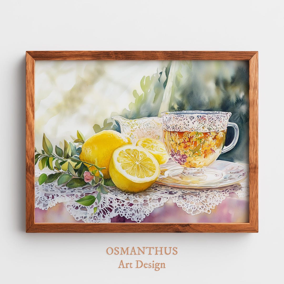 Printable Tea Time Watercolor Art - Afternoon Tea Table With Lemons ...