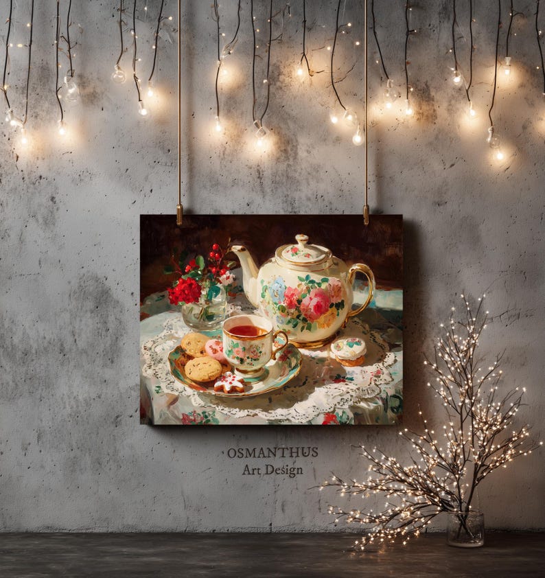 Tea Time Still Life Printable Art - Elegant Floral Teapot and Cup ...