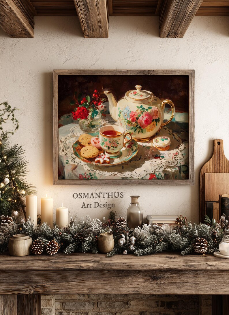 Printable Tea Time Still Life Art - Floral Teapot and Cup Painting ...