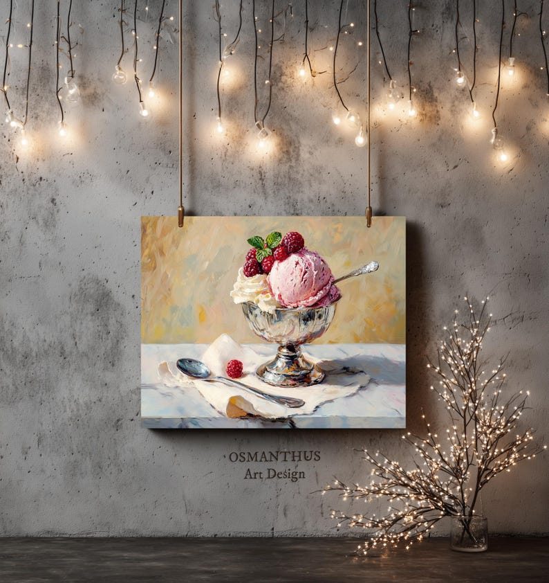 Ice Cream Sundae Painting - Printable Dessert Wall Art, Summer Kitchen ...