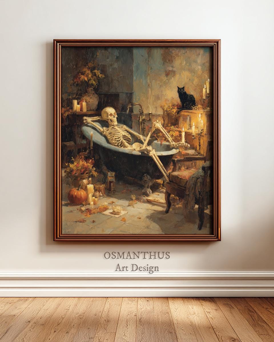 Skeleton Lounging in Antique Setting - Printable Gothic Wall Art, Moody ...