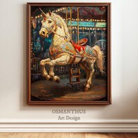 Vintage Carousel Horses Wall Art Print, Merry-go-round Nursery Poster ...